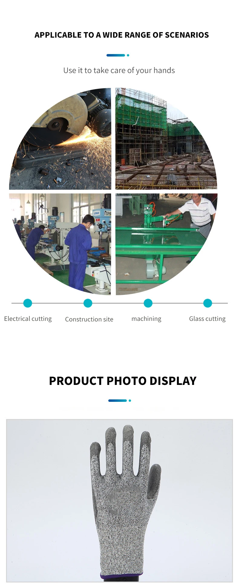 HPPE En388 CE Professional Work Gloves Level 5 Anti-Cut Cut Resistant and Safety Proof PU ...