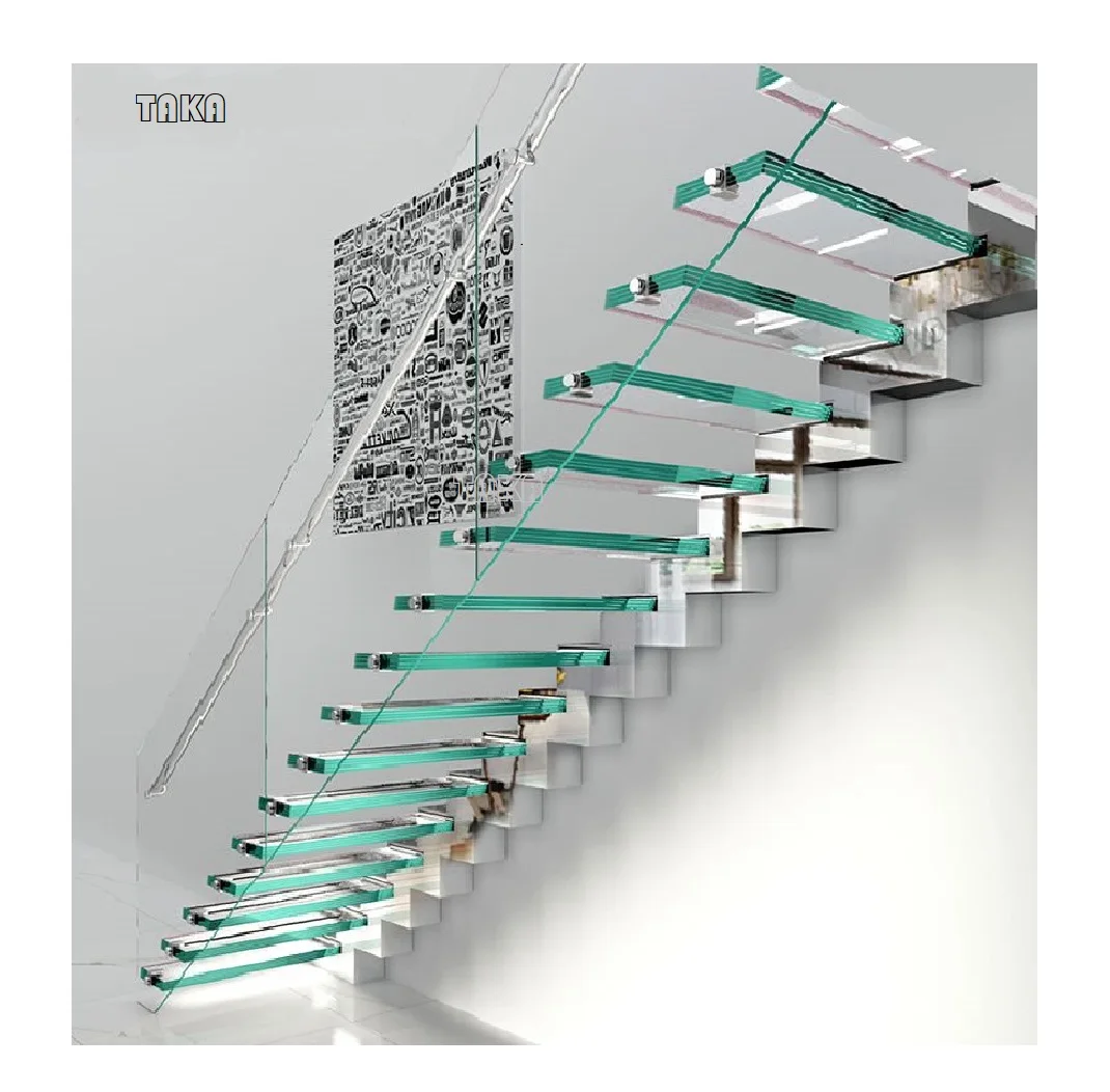 TAKA Customized Modern home style laminated glass stairs ladder ...