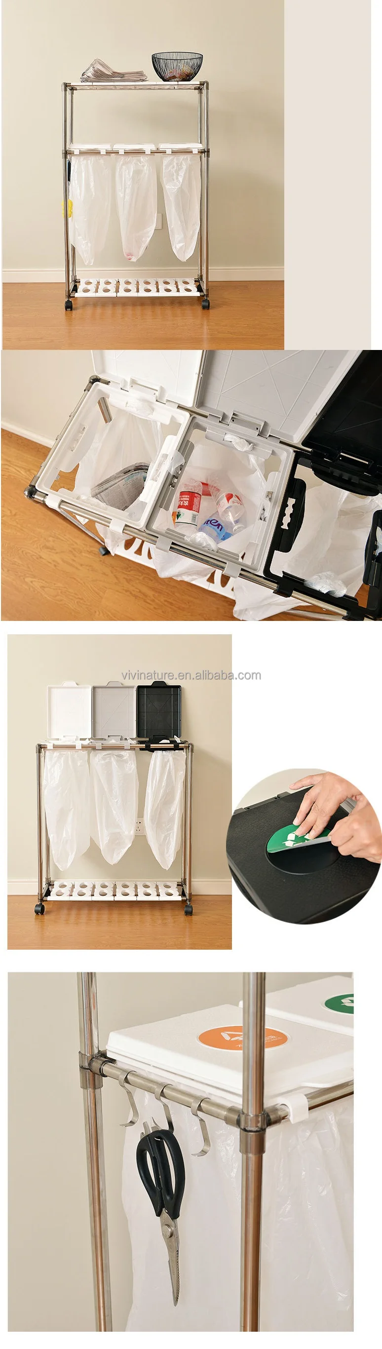 Garbage Recycle Sorter with Wheels - 2 to 4 Compartment Cart