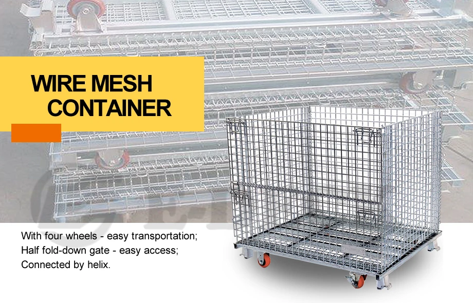 China Folding Stacking Warehouse Collapsible Metal Storage Cage On ...