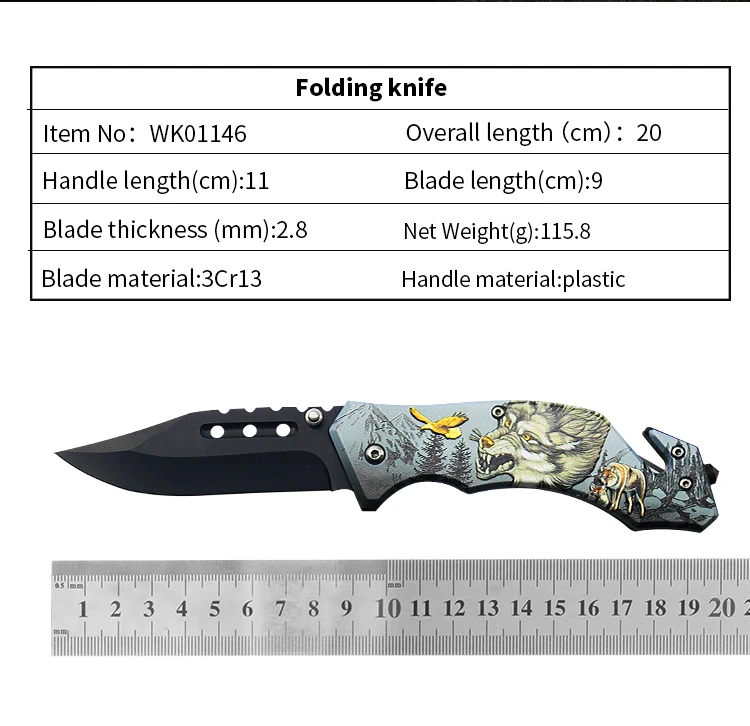 RTS Stainless Steel Wolf UV Handle Sharp Jungle Folding Pocket Survival ...