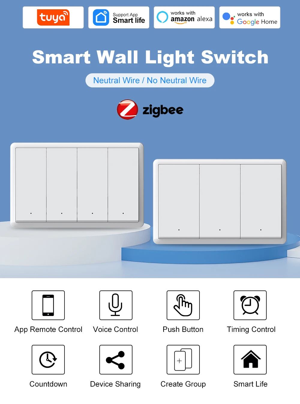 New Arrival Tuya Smart Zigbee Switch App Remote Voice Control Wall ...