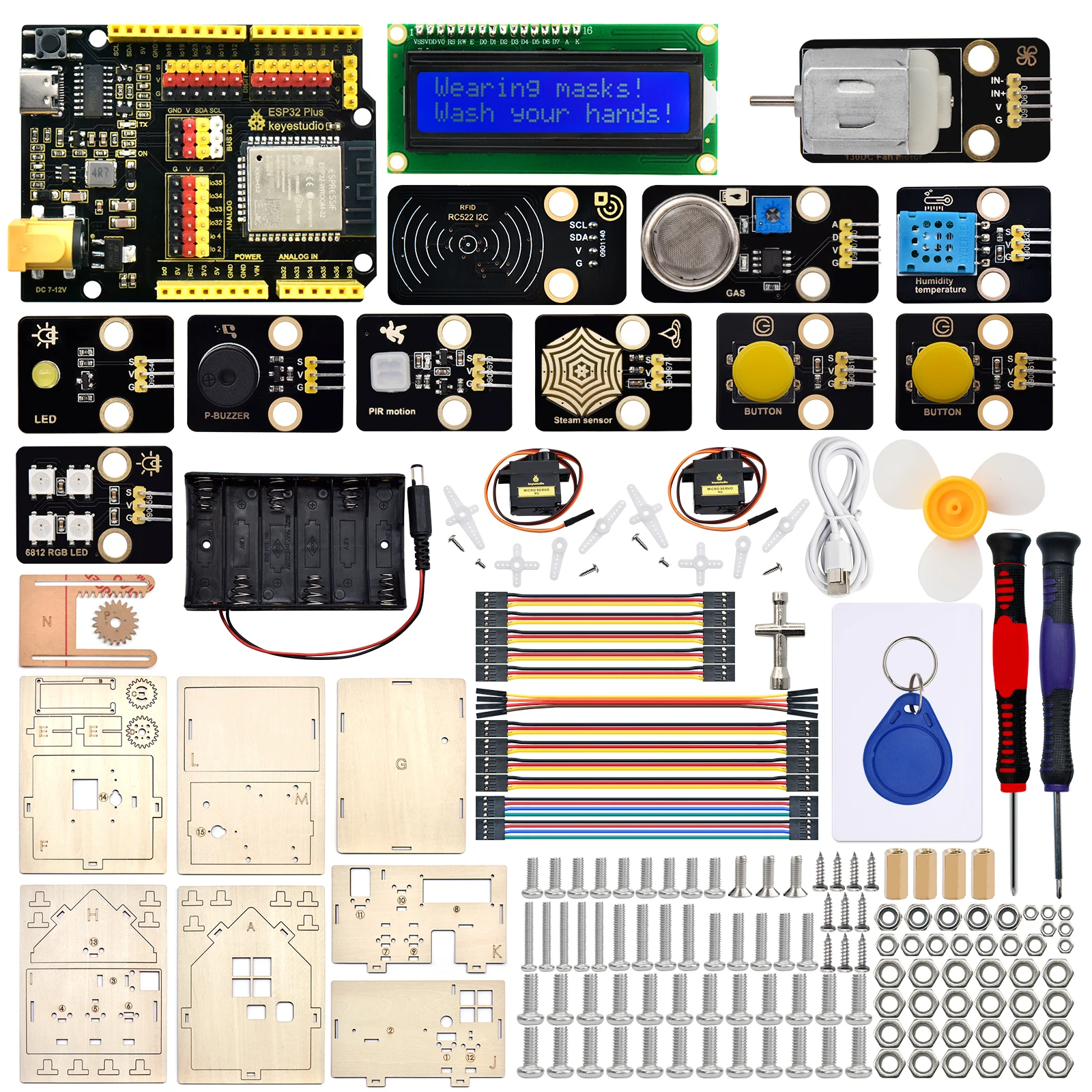 Keyestudio Diy Smart Home Kit Esp32 Starter Automation Projects Wooden ...