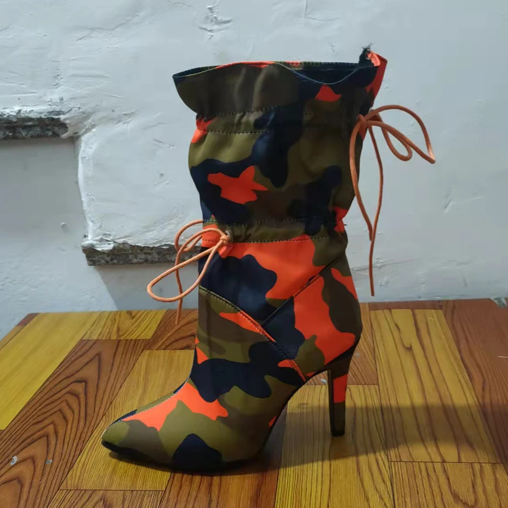 Cowinner Drawstring Camouflage Ankle Boots For Woman Toggle Pointed Toe ...
