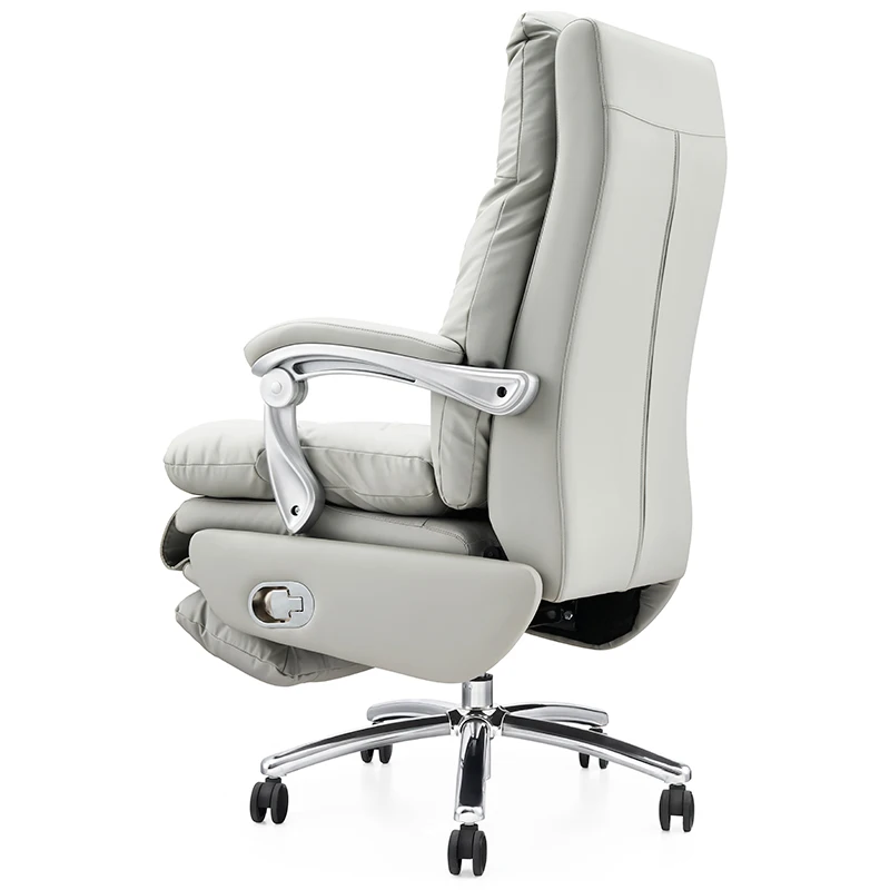 White Ergonomic Leather Boss Chair - Modern Automatic Office Chair with ...