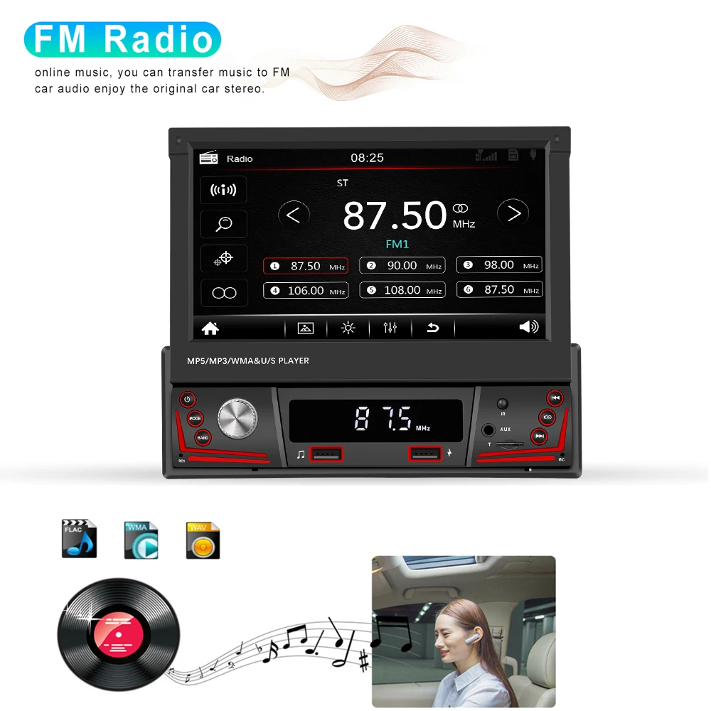Podofo 1 Din 7" Radio Stereo Car MP5 Player with Touch Screen