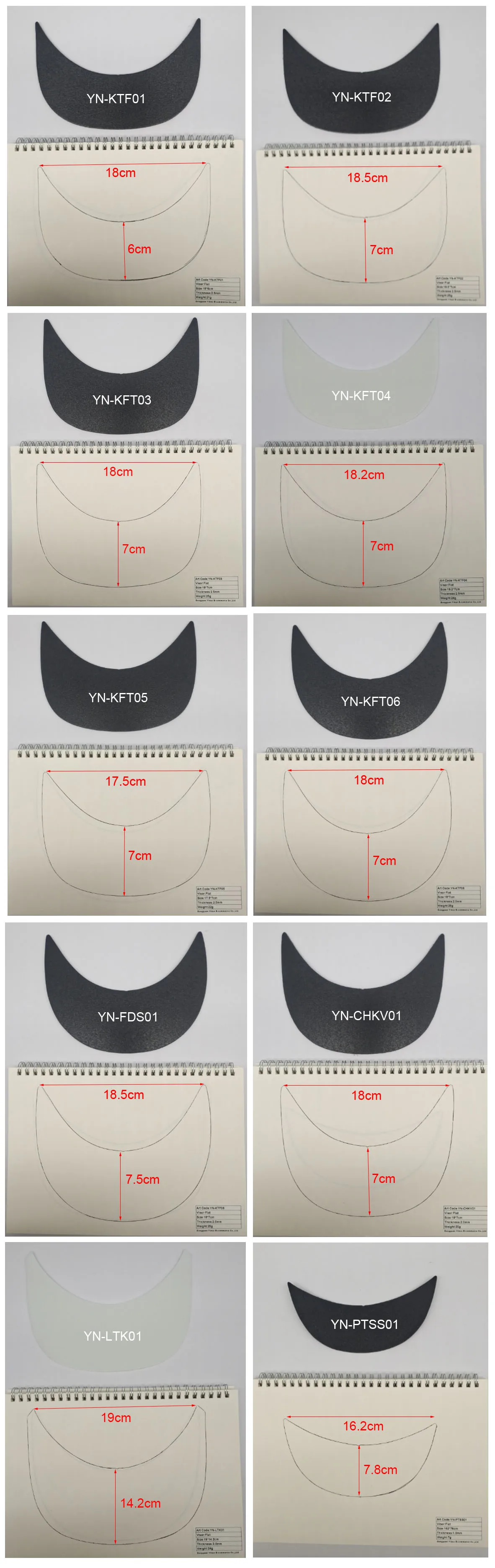 YN-CHKV01 18*7cm Baseball Cap Visor Insert Tennis Hat Brim Replacement ...