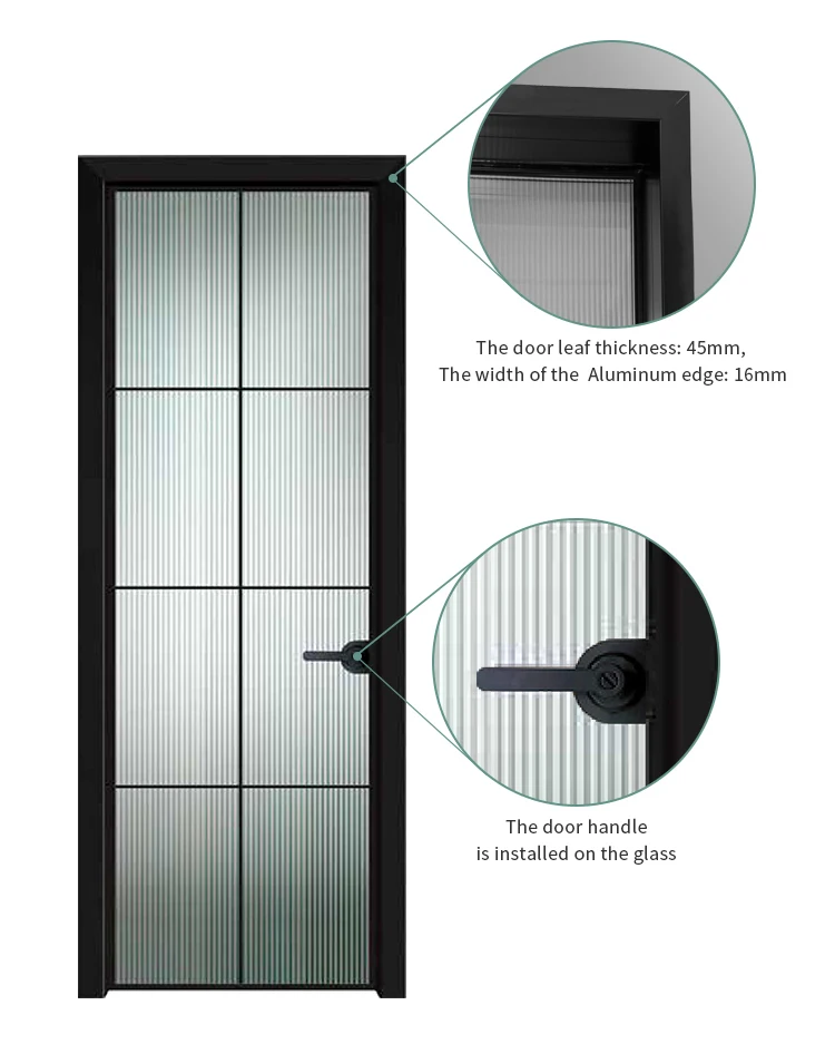 Modern Aluminum Glass Bathroom Door with Thin Edge Design – Waterproof ...