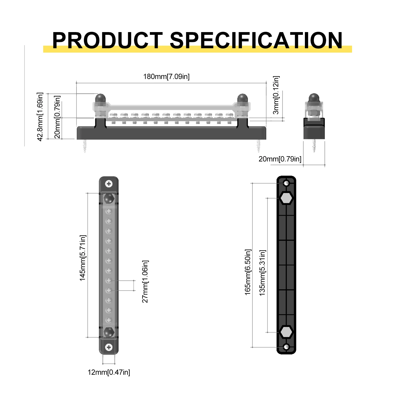 12 Way Terminal Bus Bar 48v Distribution Block Marine For Car - Buy ...