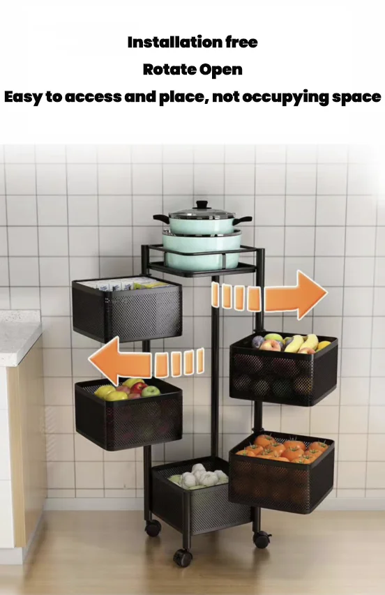 Rotating Storage Baskets Rack Kitchen Organizer Storage Shelf Metal ...