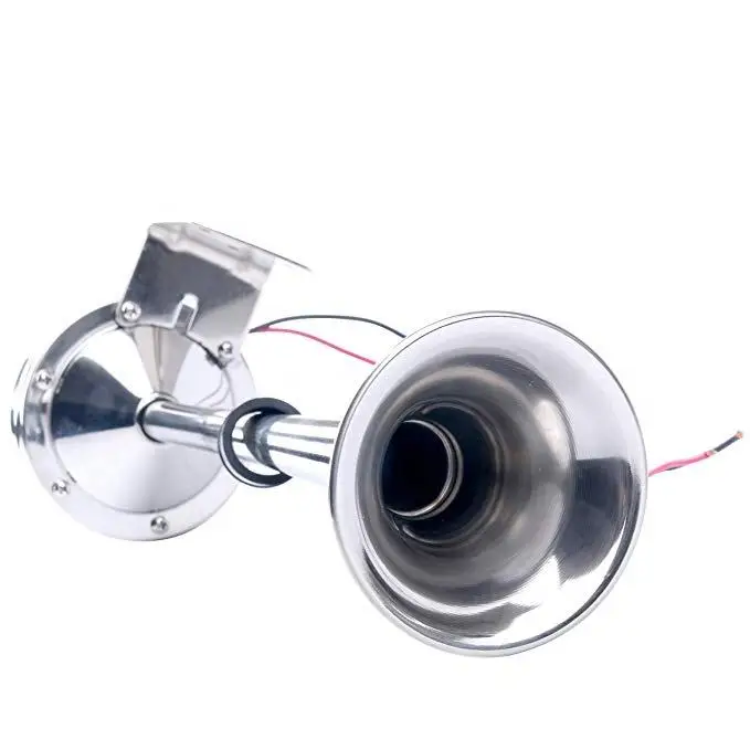 Stainless Steel Single Trumpet Horn - 12V or 24V Marine Boat Horn