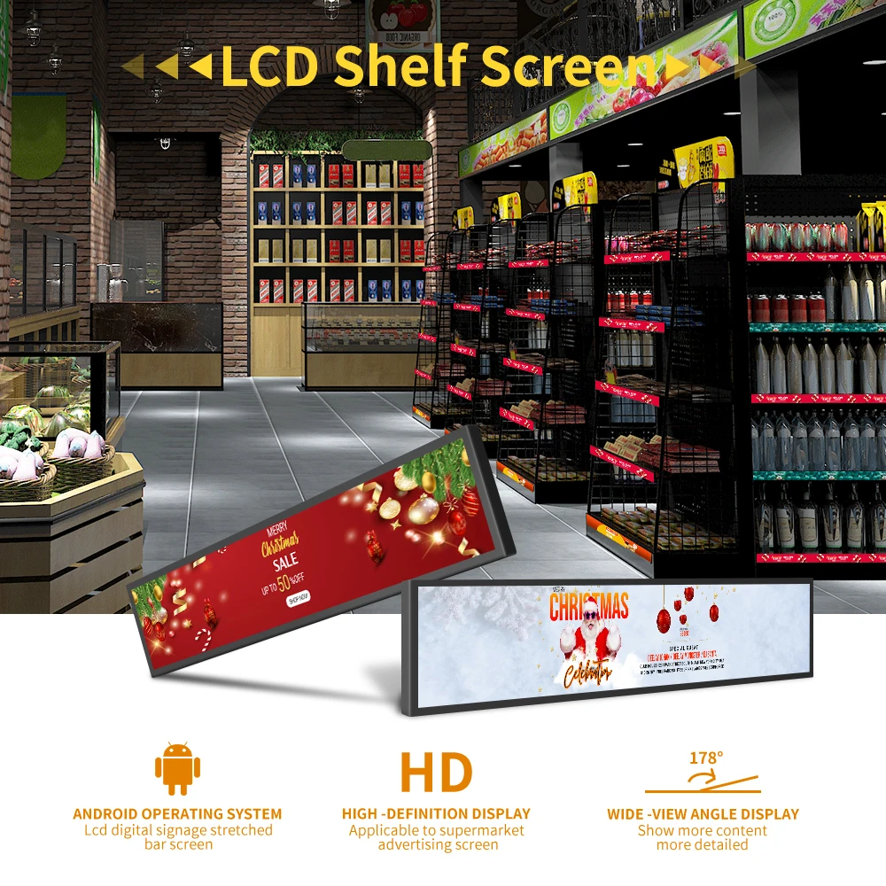 28 Inch LCD Stretched Bar Display Screen - 700cd/㎡ Brightness
