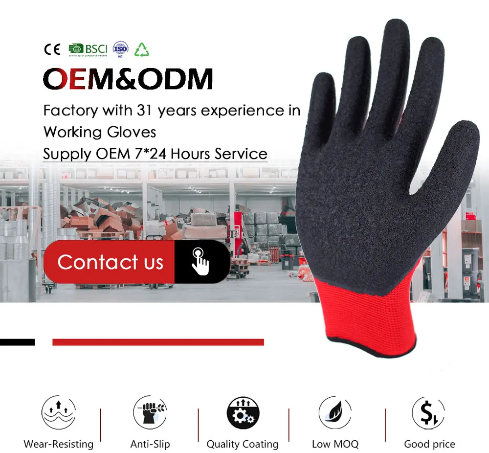 Custom White Nylon Green Double Hardy Latex Coated Safety Gloves For ...