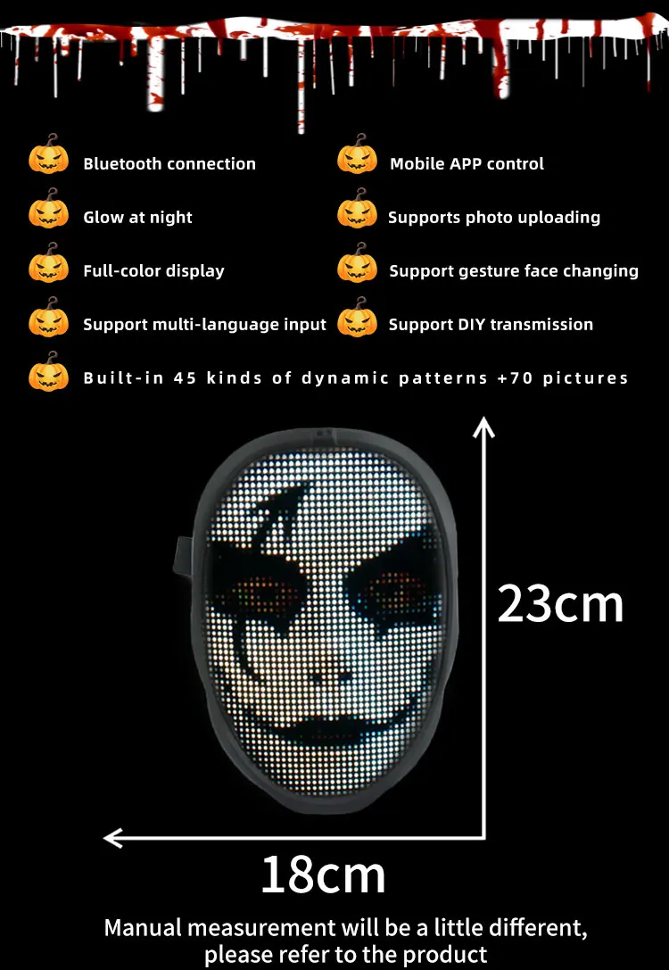 App Control Led Multi Light Up Induction Face Mask Christmas Luminous ...