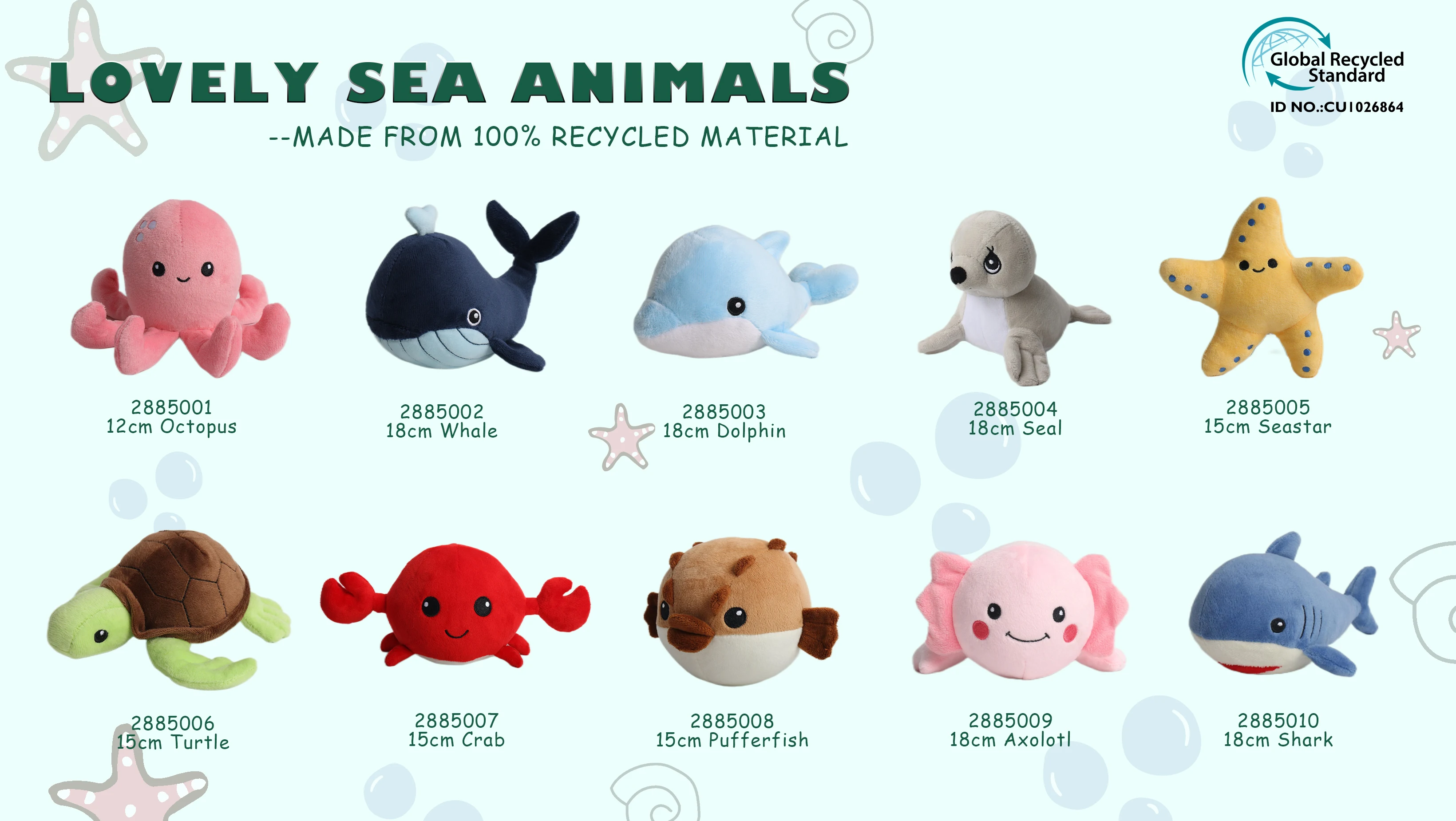 Lovely Sea Animals Cute Shark Plush Toy 100% Eco-friendly Recycled ...