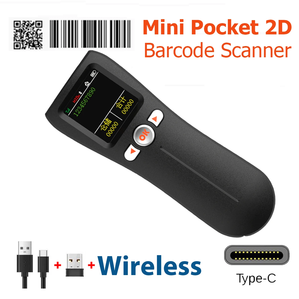 KEFAR Portable Mini 2D Bluetooth Barcode Scanner QR Code Screen Image & PDF417 Data Matrix ...