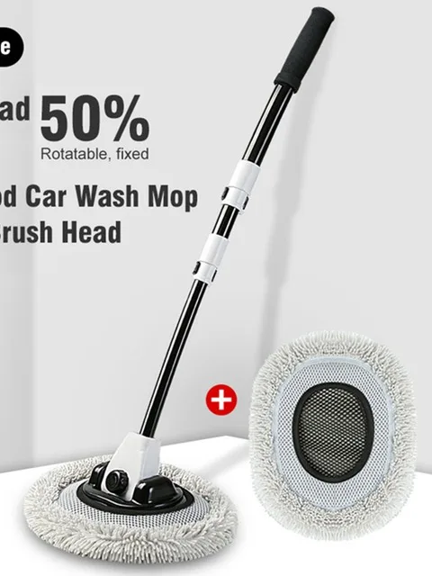 1 Set Car Wash Mops Dust Removal Soft Brush Head 3-section Curved Rod ...