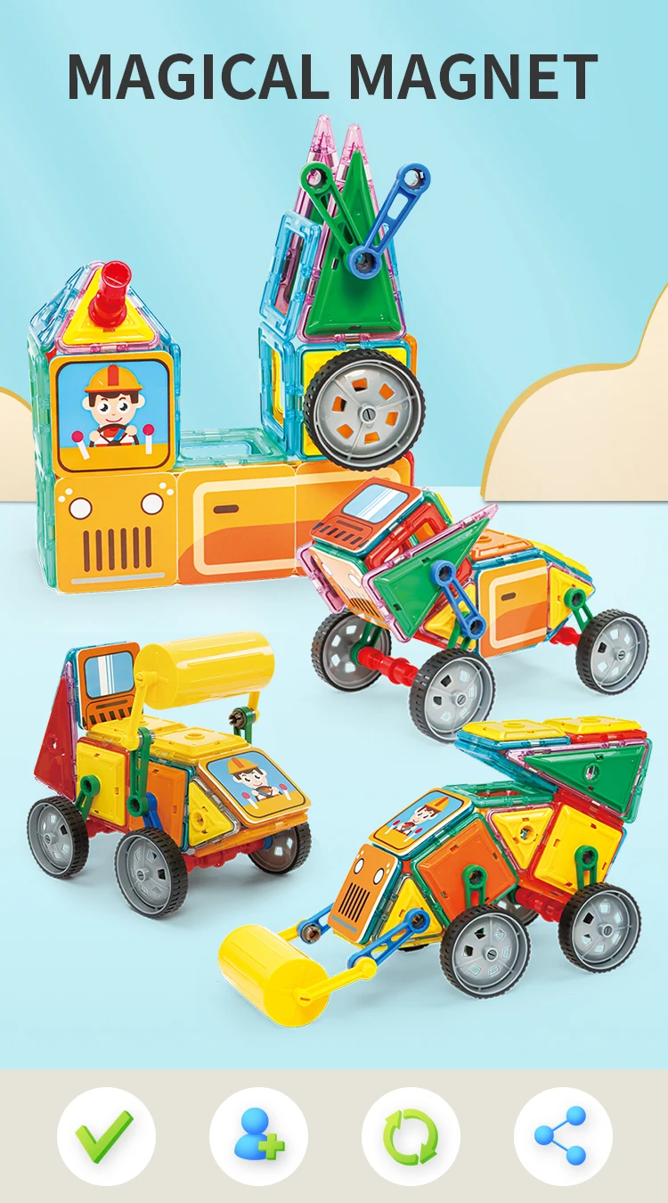 Plastic Connector Magnetic Toy Car Kids Interlocking Building Block ...