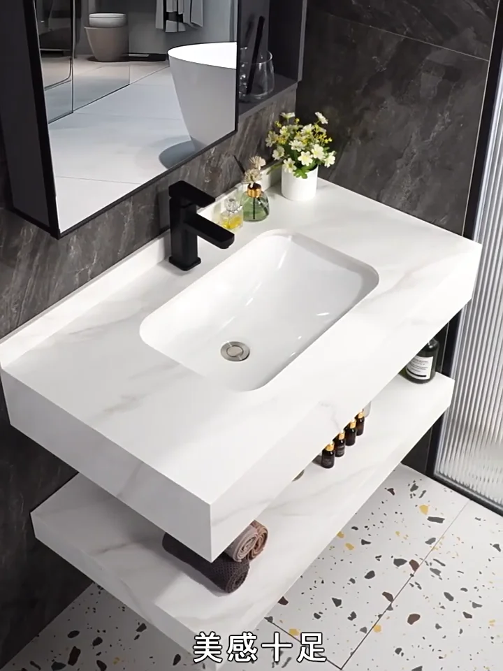 Modern Luxury Hotel Vanity Bathroom Single&double Sink Rock Plate ...