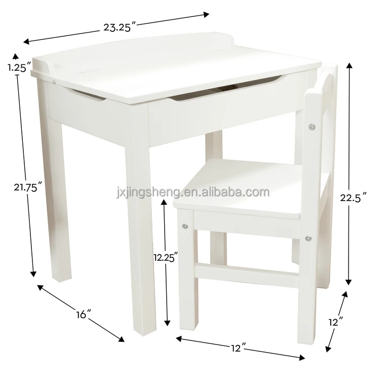 Wooden Desk Simple Children Study Table With Chair Set White Painted ...