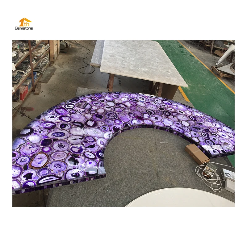 Custom Cambered Backlit Purple Agate Kitchen Marble Translucent Stone ...