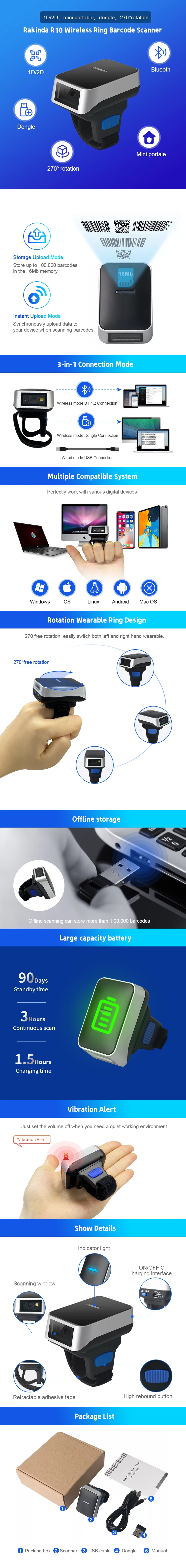 Mini Wearable USB Interface BT Wireless Ring Barcode Scanner Portable ...