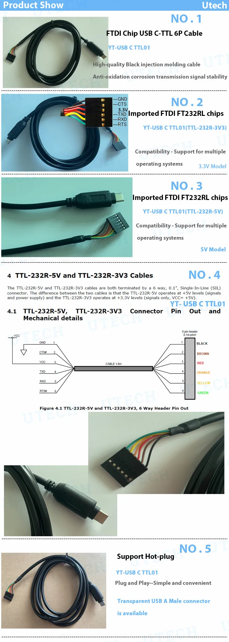 Oem Type C Usb To Uart Ttl Serial Cable - Buy Type C To Ttl Serial ...