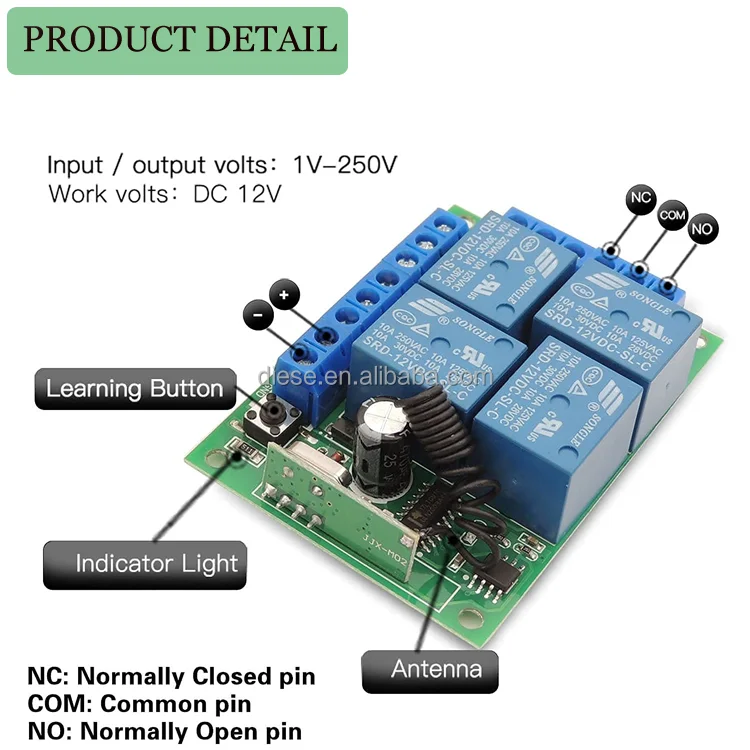 Universal 433mhz Wireless Remote Control Switch DC 12V
