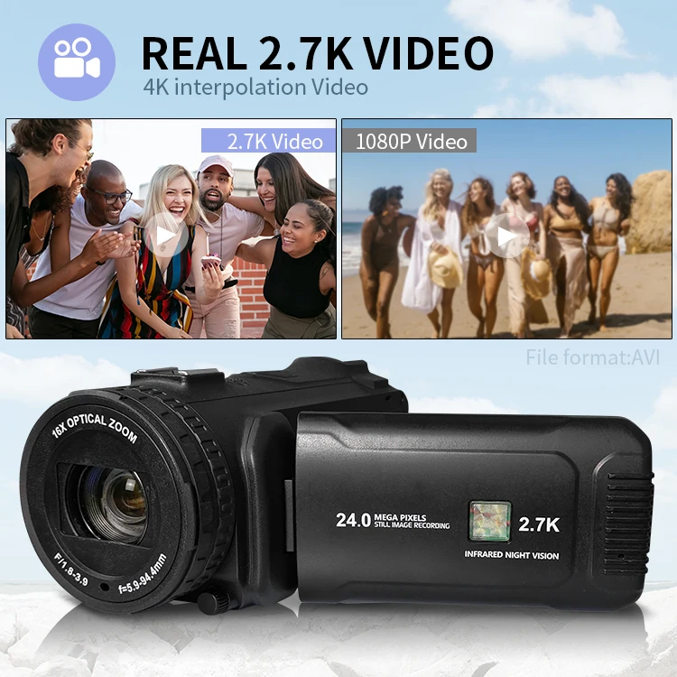 4 Inch IPS Touch Screen HD 2.7K Video Camera Camcorder