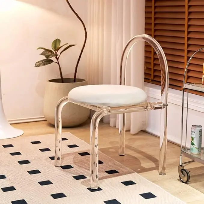 Acrylic Transparent Vanity Chair Small Cute White Velvet Chair for Bedroom Living Room Office Cute Display Rack Makeup Chair Alibaba