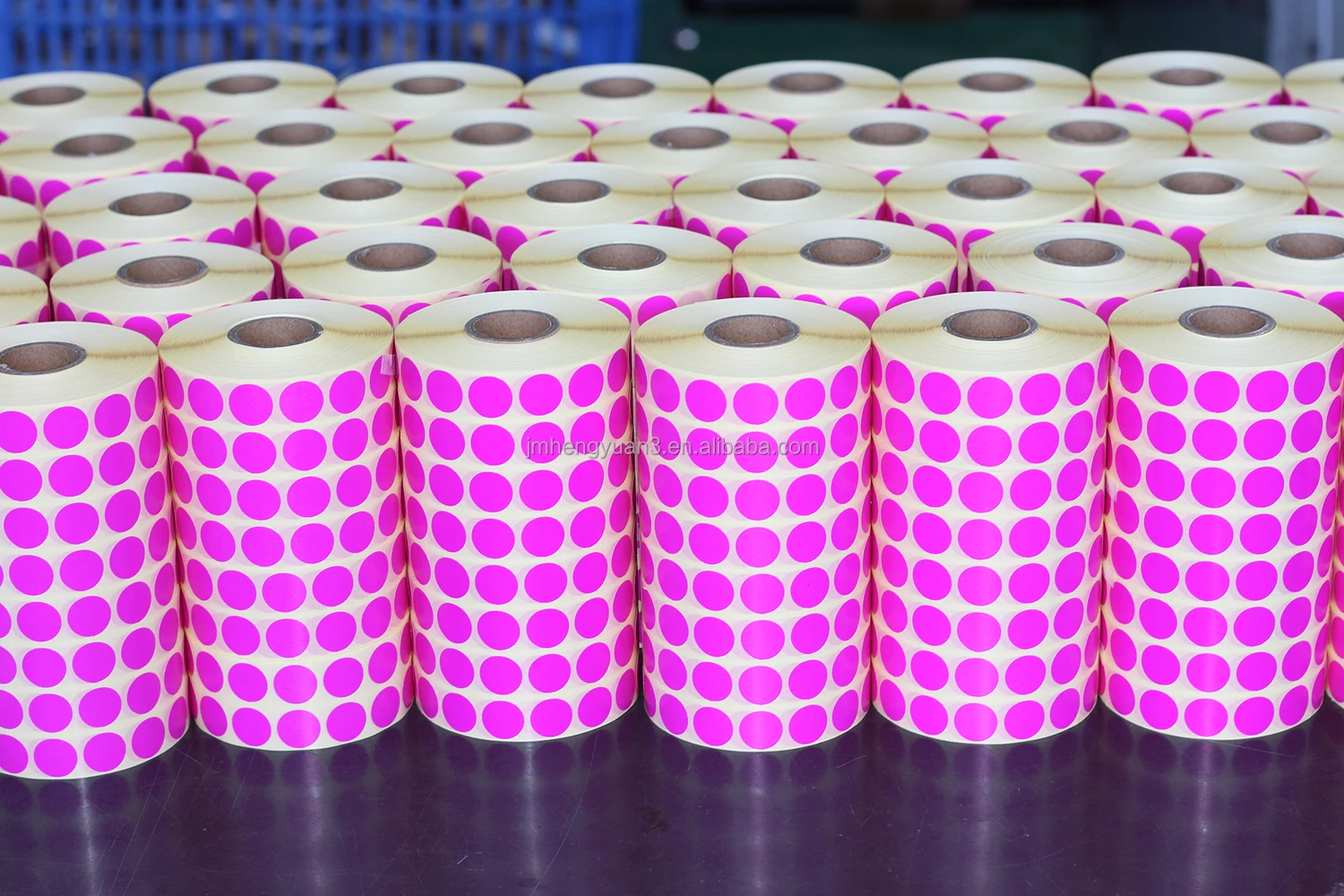 Colorful Printed Pink Color Circle Label Roll Thermal Transfer Round ...