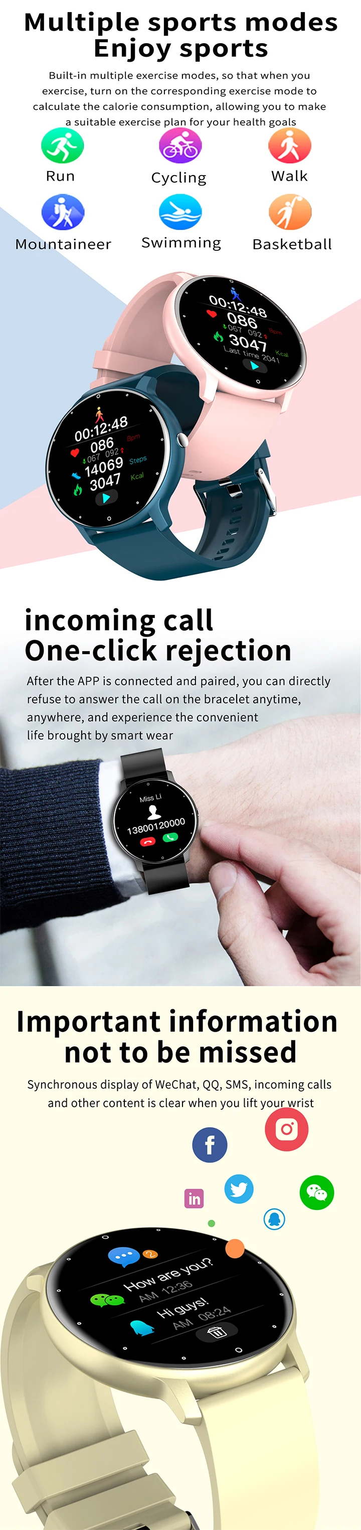 Smart Watch with Full Touch Dial - Multi-Sport Mode