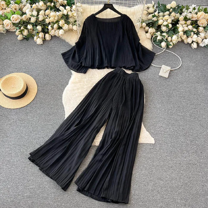 LY68 New 2024 Retro Korean Stylish Solid Color Pleated Shirt Blouse and ...