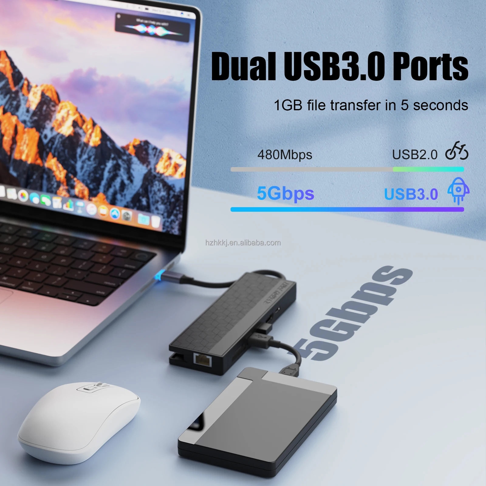 1000mbps Pc Laptop Docking Station 4k@30hz 7 In 1 Usb Hub 3.0 Splitter ...