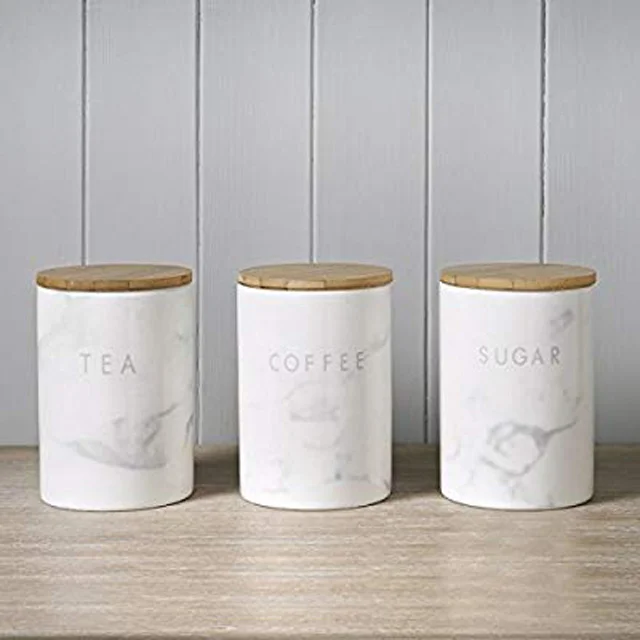 Kitchen Mable Tea Coffee Sugar Jars Unique Storage Canister Ceramic ...
