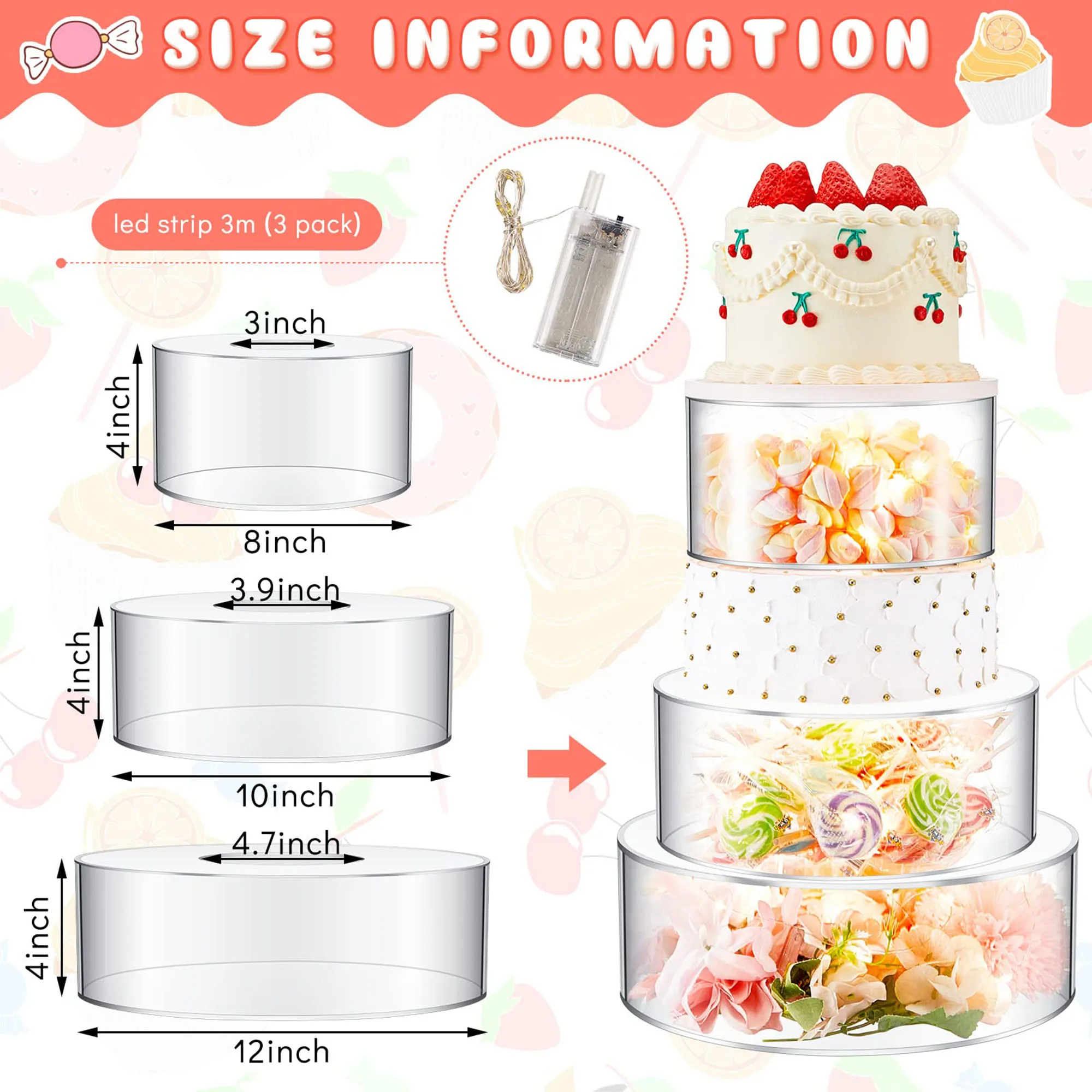 Acrylic Fillable Cake Stand Cake Tier,Round Cylinder Display Riser ...