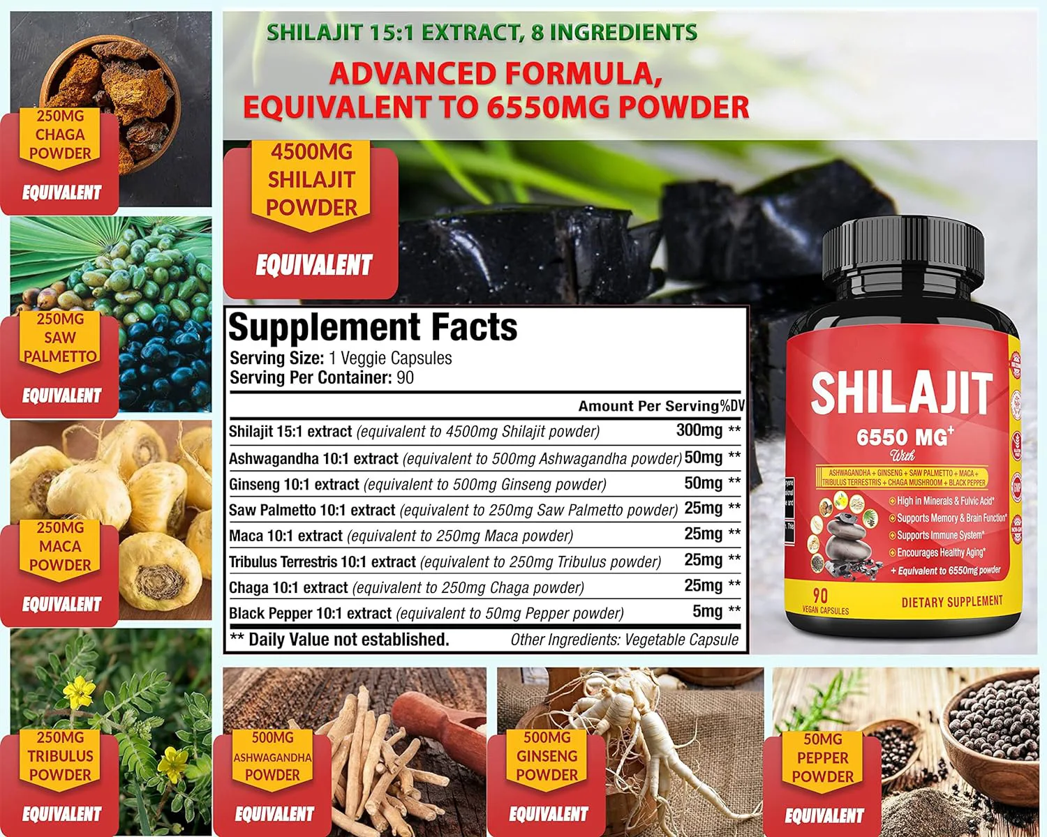 OEM 6550MG Shilajit Capsule Ashwagandha Boosters Stamina Booster ...