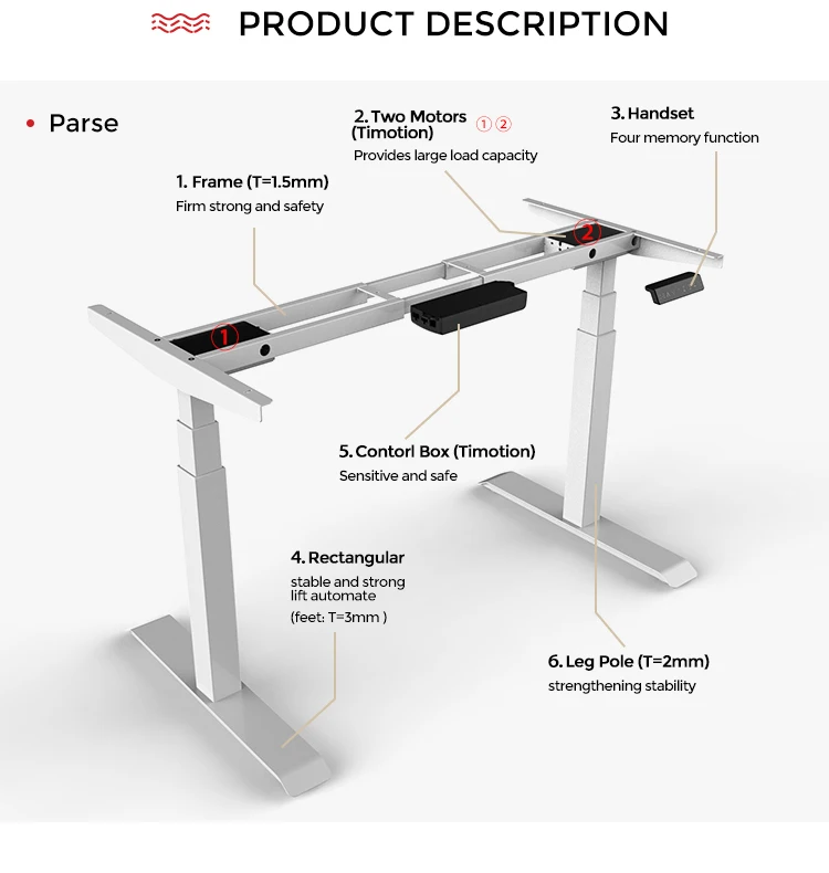 Dual Motor Height Adjustable Sitting Standing up Lifting Desk Frame ...