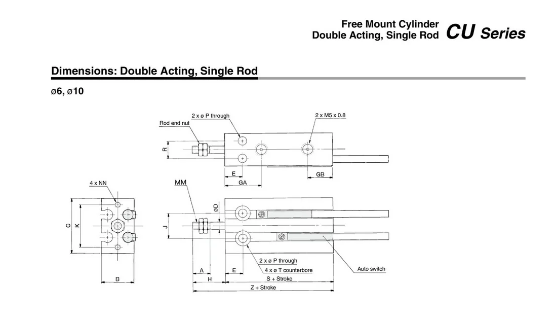 SMC TYPE CDU Pneumatic Air Cylinder - Multi Position Mounting
