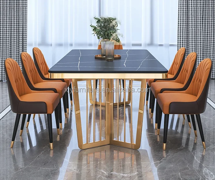 Modern Slate Top Dining Table Set for Dining Room Furniture Marble ...