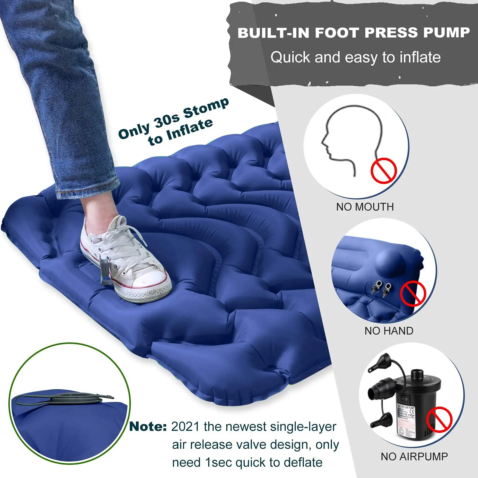 Sleeping Pad Inflatable Camping Pad Foot Press Inflatable Sleeping Pad ...
