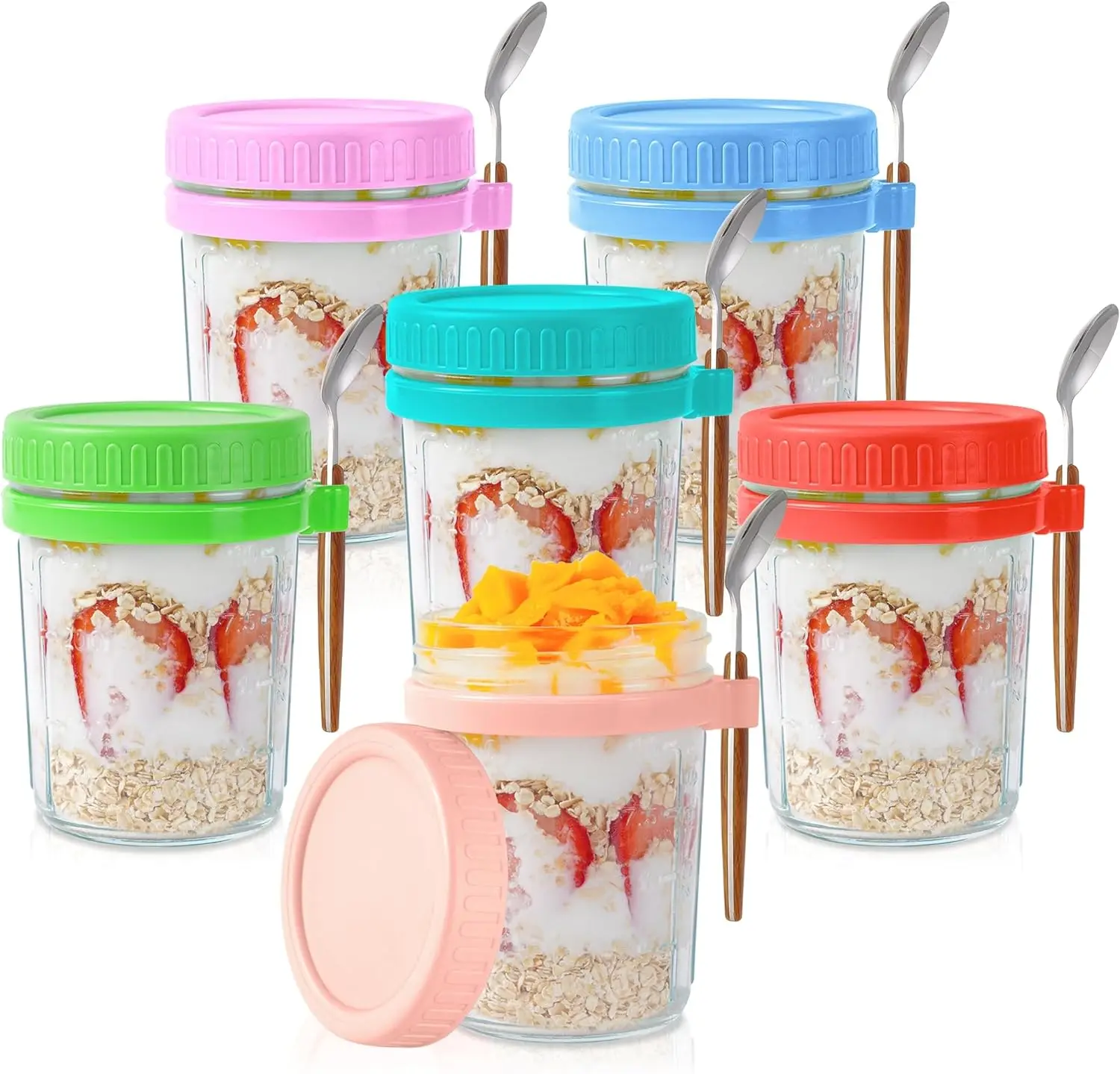 16oz Portable Glass Mason Jars - Perfect for Overnight Oats