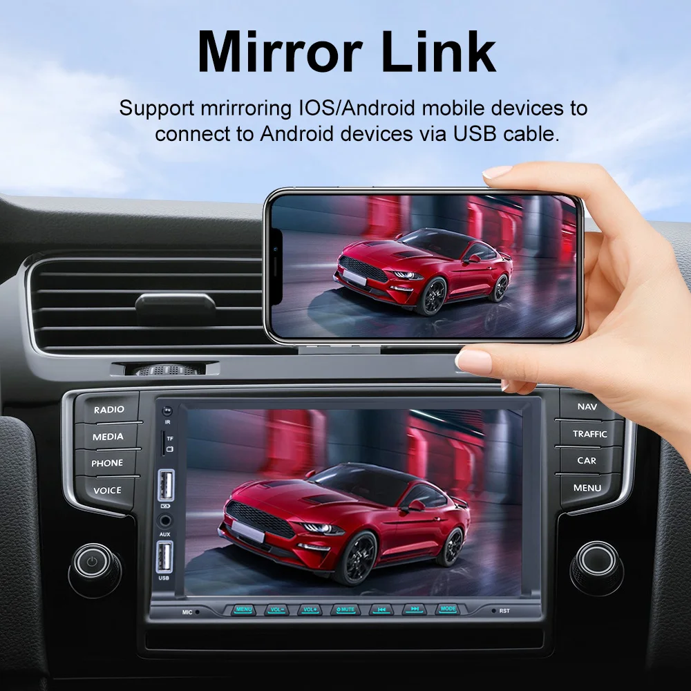 1 Din 7 Inch Car Radio Stereo MP5 Carplay 2USB Quick Charge 7 Color ...