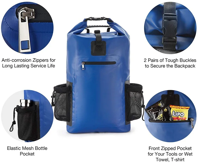 Waterproof Hiking Camping Backpack - Custom Logo 500D PVC Tarpaulin
