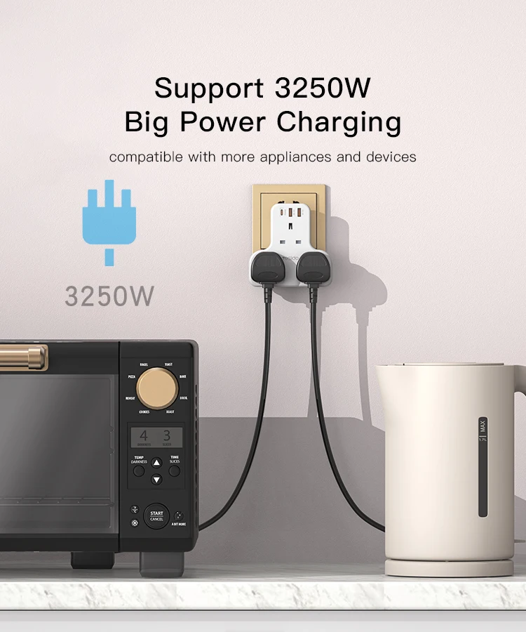 MC15 YESIDO Splitter AC Multi-socket Smart Power Strip with USB PD QC ...