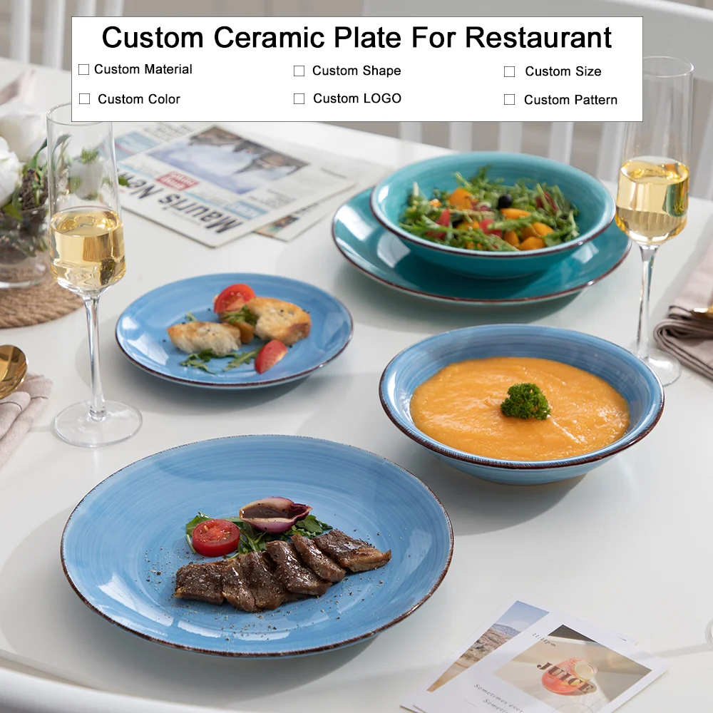Luxury White Porcelain Dinner Plates - Customizable Logo