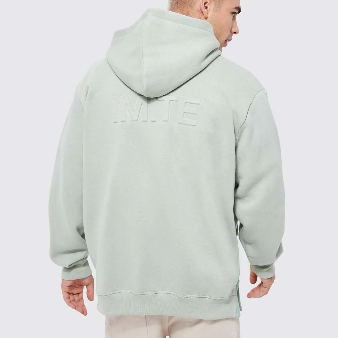 Customized Oversized 3d Embossed Full Zip Split Hem Comfort Cotton ...