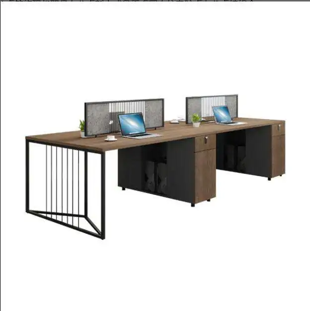 4-seat Walnut Mdf Office Desk Table Sturdy Metal Frame With Thicker ...