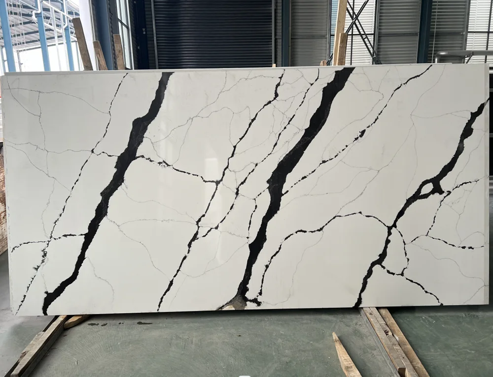 Custom Waterproof Calacatta White Surface Quartz Artificial Stone Slab ...