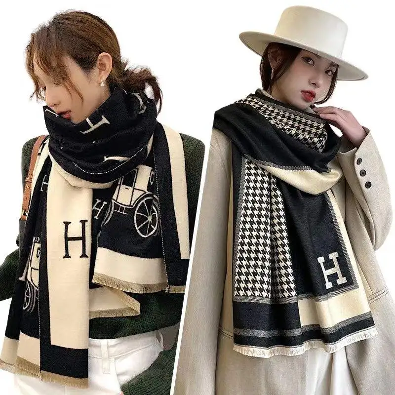 Luxury Famous Brand Designer Scarf Wool Black&White Plaid Tassel ...